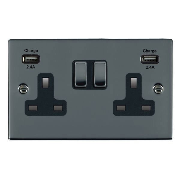 Hamilton Sheer Black Nickel 2 Gang 13A Double Pole Switched Socket and ...