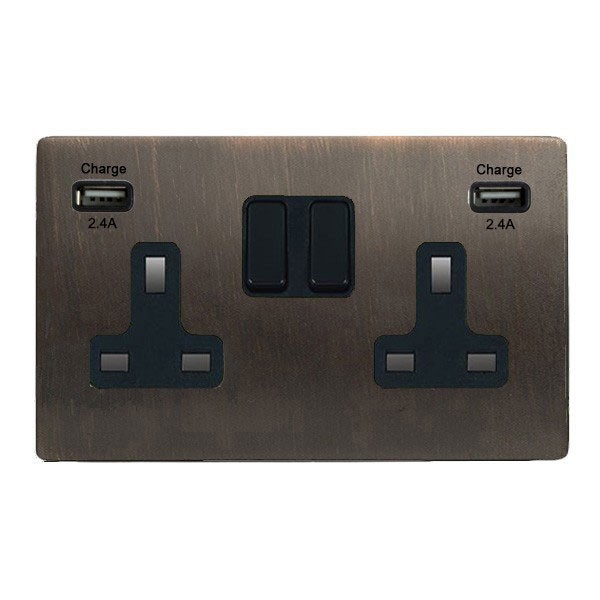 Hamilton Sheer CFX Etrium Bronze 2 Gang 13A Double Pole Switched Socket ...