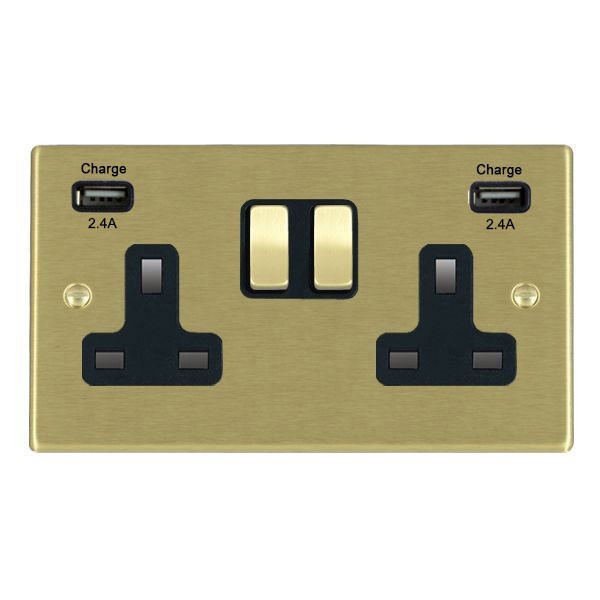 Hamilton Hartland Satin Brass 2 Gang 13A Double Pole Switched Socket ...