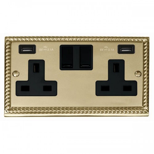 Click Switched Socket, Black Insert, 2x2.1A USB (GCBR780BK) | UKES
