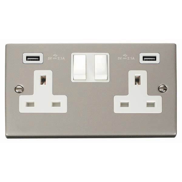 Click Deco Victorian Pearl Nickel 2 Gang 13A Switched Socket and Twin 2 ...