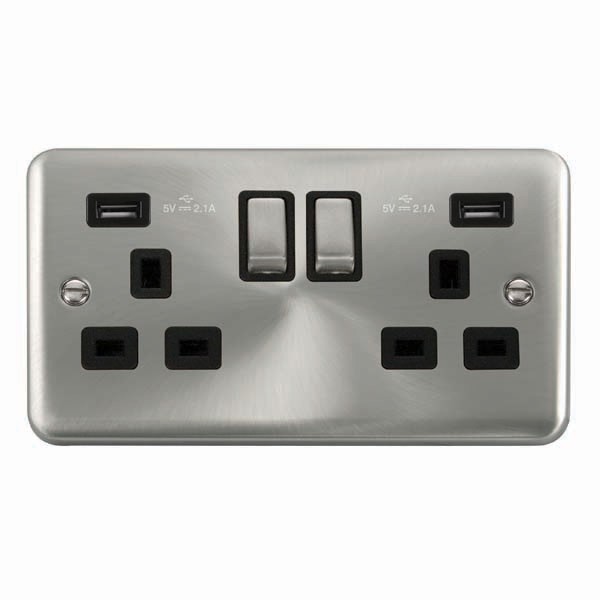 Click Deco Plus Satin Chrome 2 Gang 13A Ingot Switched Socket and Twin ...