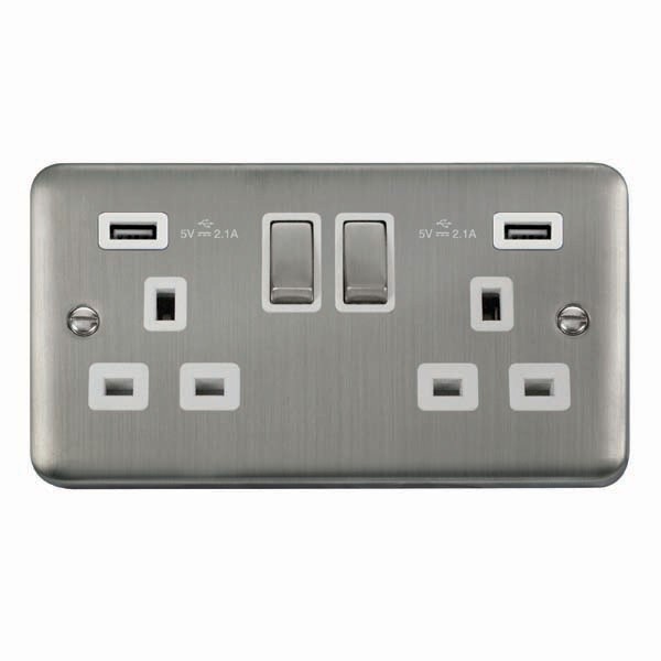 Click Deco Plus Stainless Steel 2 Gang 13A Ingot Switched Socket and ...