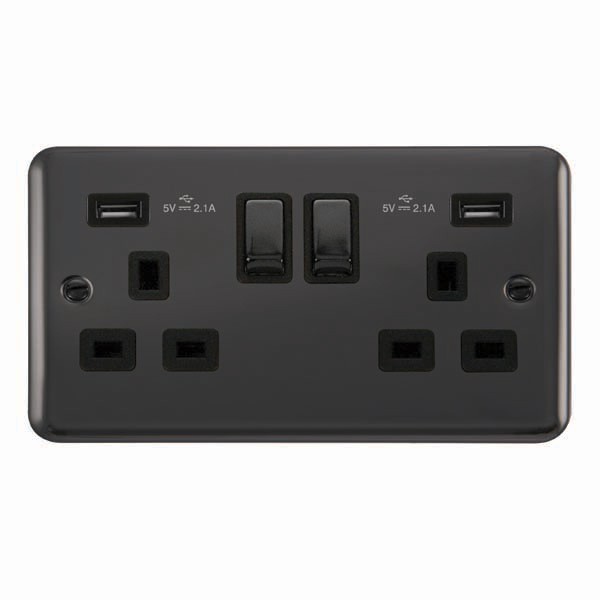 Click Deco Plus Black Nickel 2 Gang 13A Ingot Switched Socket and Twin ...