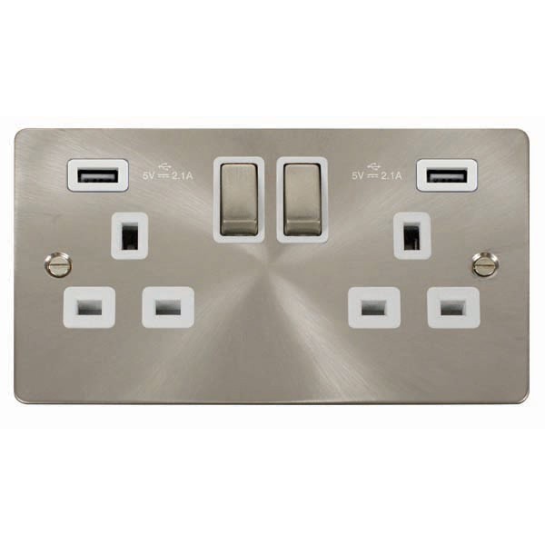 Click Switched Socket, White Insert, 2x2.1A USB (FPBS580WH) | UKES