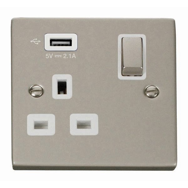 Click Deco Victorian Pearl Nickel 1 Gang 13A Ingot Switched Socket and ...