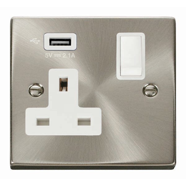 Click Deco Victorian Satin Chrome 1 Gang 13A Switched Socket and 2.1A ...