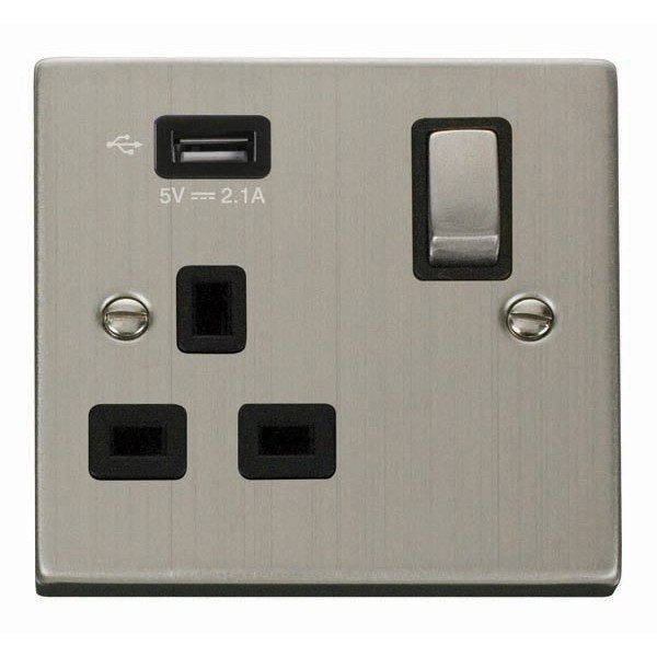 Click Switched Socket, Black Insert, 2.1A USB (VPSS571UBK) | UKES