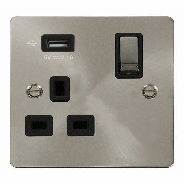 Click Switched Socket, Black Insert, 2.1A USB (FPBS571UBK) | UKES