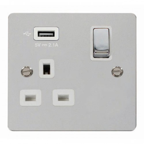Click Switched Socket, White Insert, 2.1A USB (FPCH571UWH) | UKES