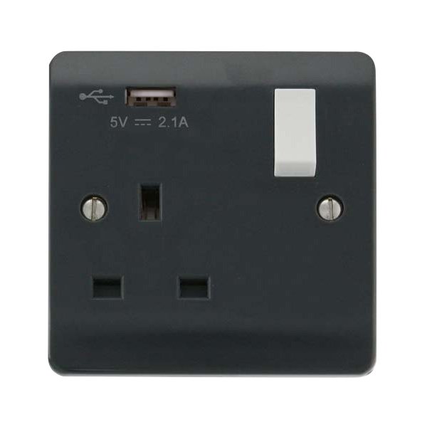 Click Mode Anthracite Grey 1 Gang 13A Switched Socket with 2.1A USB ...