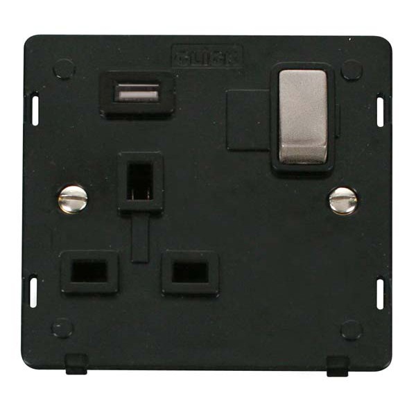 Click Definity Black 1 Gang 13A Ingot Switched Socket and 2.1A USB ...