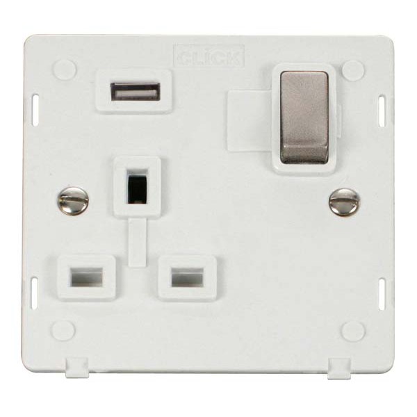 Click Definity Polar White 1 Gang 13A Ingot Switched Socket and 2.1A ...