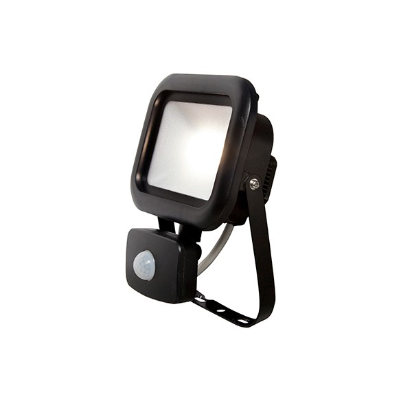Robus Remy 10W 3000K Black LED Floodlight with PIR Sensor | UKES
