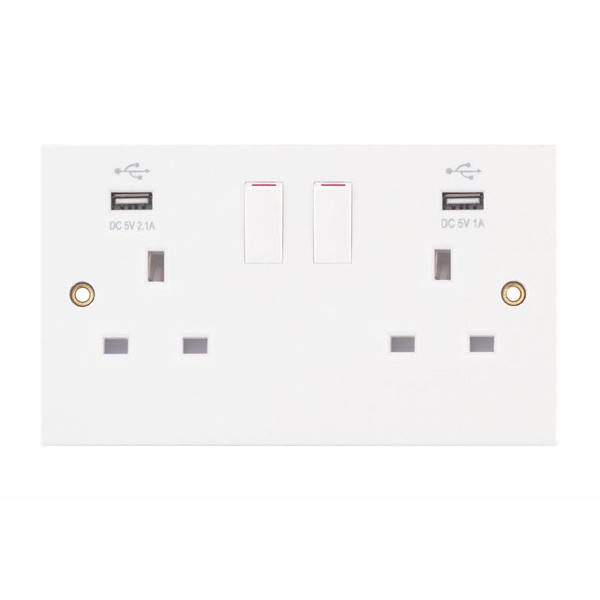 Selectric Square 2 Gang 13A Switched Socket w/ USB (SQ-USB-3) | UKES