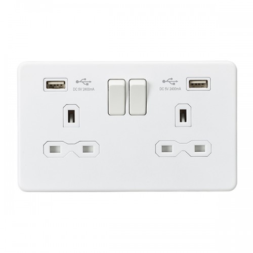 Knightsbridge Screwless Switched Socket w/ USB (SFR9224MW) | UKES