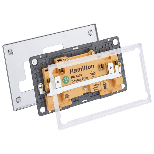 Hamilton Hartland G2 Satin Steel 2 Gang 13A Double Pole Switched Socket ...