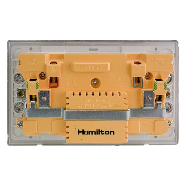Hamilton Hartland G2 Satin Steel 2 Gang 13A Double Pole Switched Socket ...