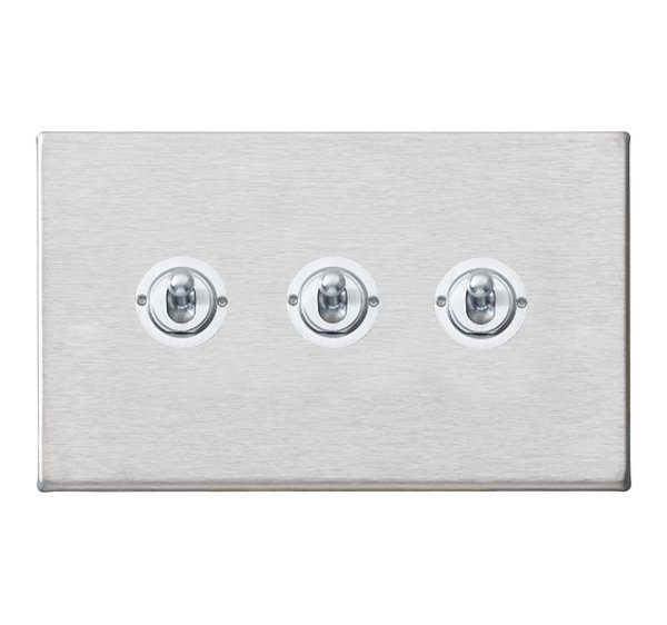 Hamilton Hartland G2 Satin Steel 3 Gang 20AX 2 Way Toggle Switch with ...