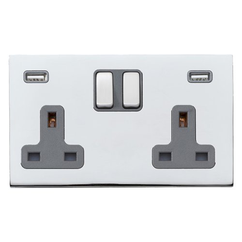 Hamilton Hartland G2 Bright Chrome 2 Gang 13A Double Pole Switched ...