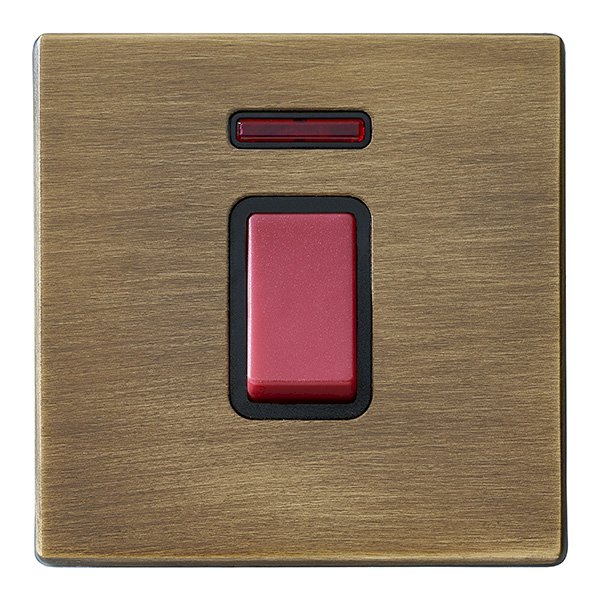 Hamilton Hartland G2 Antique Brass 45A Double Pole Switch and Neon with ...