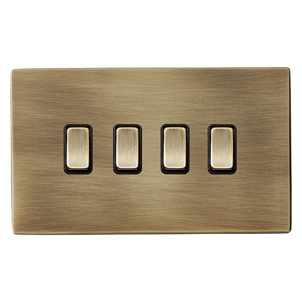 Hamilton Hartland G2 Antique Brass 4 Gang 10AX 2 Way Switch with ...