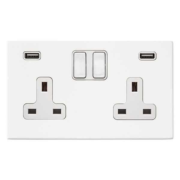 Hamilton Hartland G2 Matt White 2 Gang 13A Double Pole Switched Socket ...
