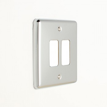 Eurolite Enhance Polished Chrome 2 Gang Grid Faceplate | UKES