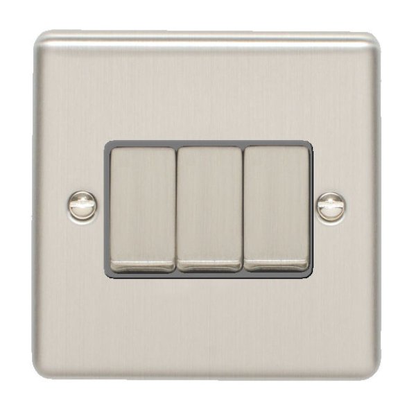 Eurolite Enhance Satin Stainless Steel 3 Gang 10A 2 Way Switch with ...