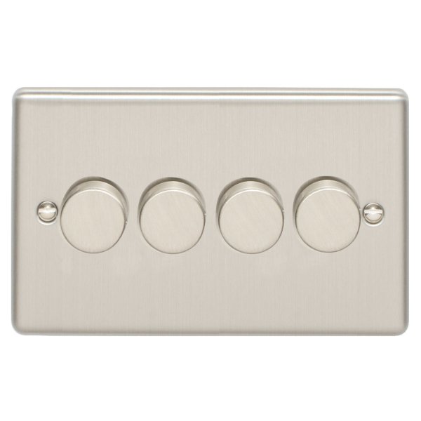 Eurolite Enhance Satin Stainless Steel 4 Gang 400W LED Dimmer Switch | UKES