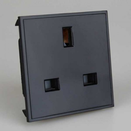 Varilight Black 13A Unswitched Socket Module - 50x50mm (DSUKB) | UKES
