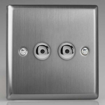 Varilight Classic V-Pro IR Brushed Steel 2 Gang 1 Way 0-100W Remote ...