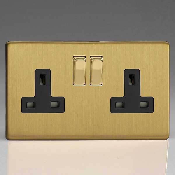 Varilight 2 Gang 13A DP Switched Socket, Black Insert (XDB5BS) | UKES