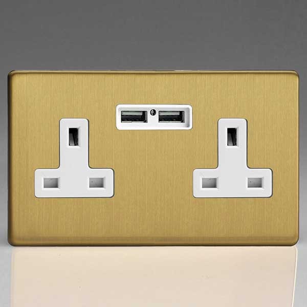 Varilight 2 Gang 13A Unswitched Socket, USB Ports (XDB5U2WS) | UKES
