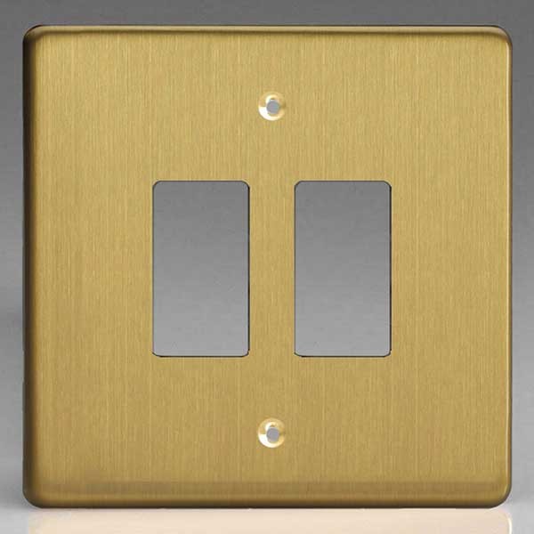 Varilight PowerGrid Brushed Brass 2 Gang Faceplate | UKES