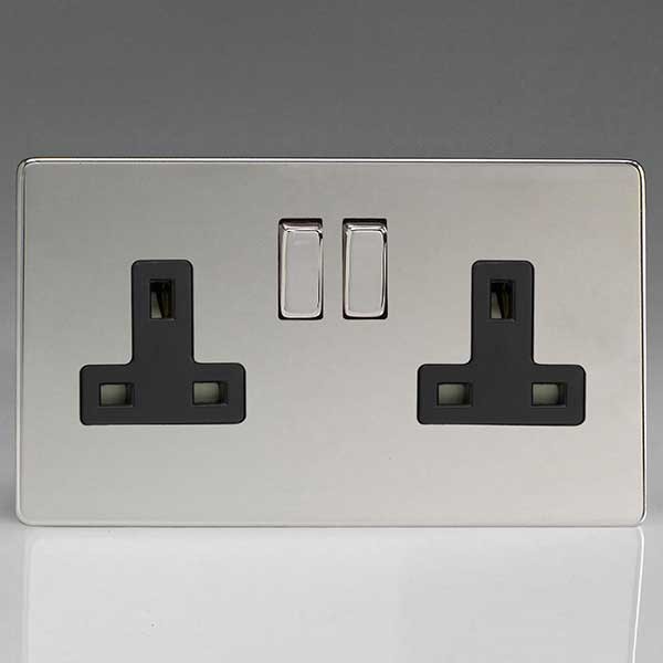 Varilight 2 Gang 13A DP Switched Socket, Black Insert (XDC5BS) | UKES