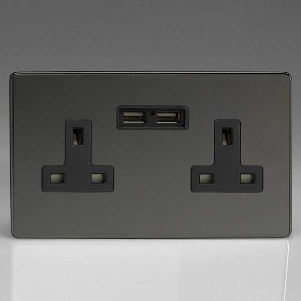 Varilight 2 Gang 13A Unswitched Socket, USB Ports (XDI5U2BS) | UKES