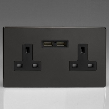 Varilight 2 Gang 13A Unswitched Socket, USB Ports (XDL5U2BS) | UKES