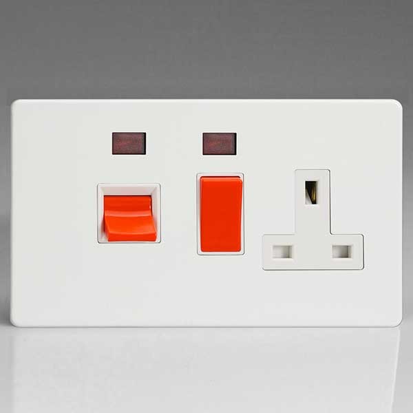 Varilight 45A Switch, 13A DP Switched Socket, Neon (XDQ45PNWS) | UKES