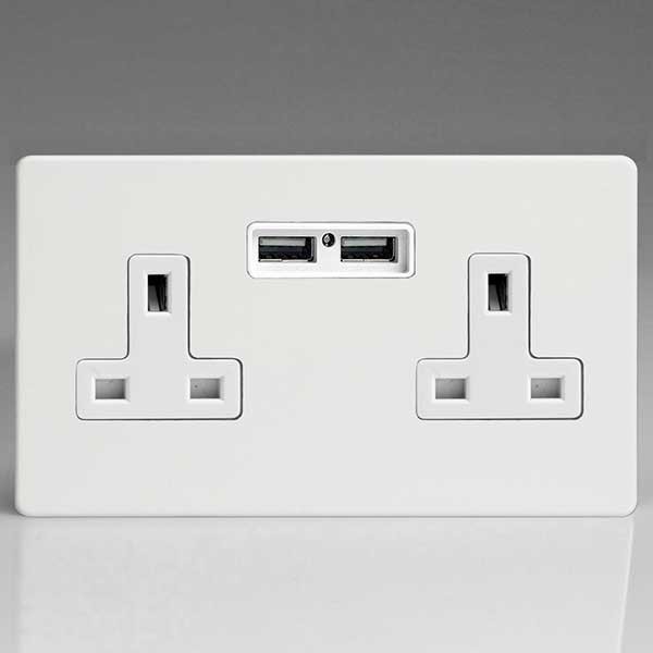 Varilight 2 Gang 13A Unswitched Socket, USB Ports (XDQ5U2WS) | UKES