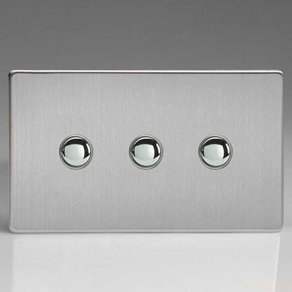 Varilight 3 Gang 6A 2 Way Push-On/Off Impulse Switch (XDSP3S) | UKES