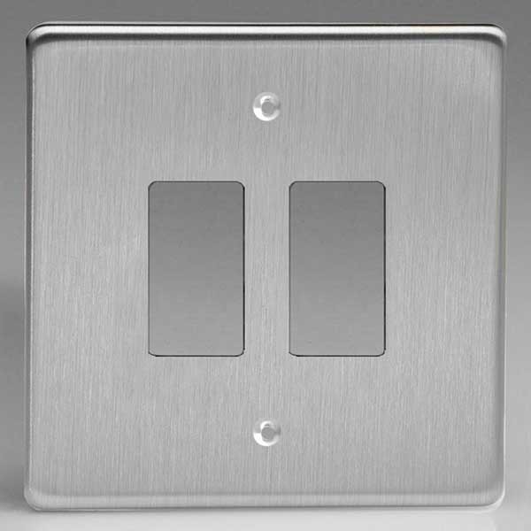 Varilight PowerGrid Brushed Steel 2 Gang Faceplate | UKES
