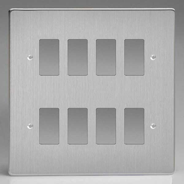 Varilight PowerGrid Brushed Steel 8 Gang Faceplate | UKES
