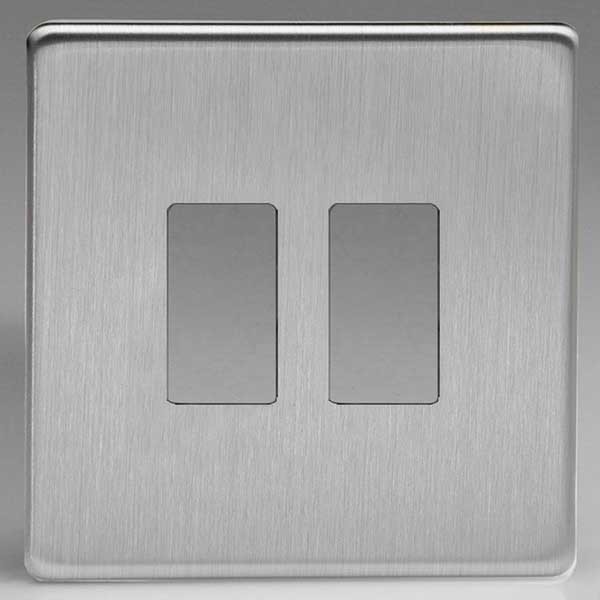 Varilight PowerGrid Screwless Brushed Steel 2 Gang Faceplate | UKES
