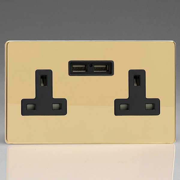 Varilight 2 Gang 13A Unswitched Socket, USB Ports (XDV5U2BS) | UKES