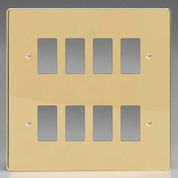 Varilight PowerGrid Polished Brass 8 Gang Faceplate | UKES