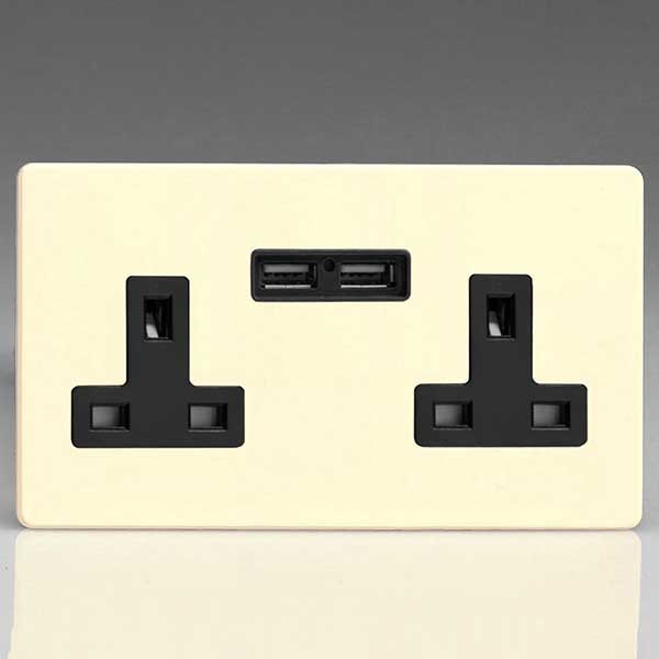 Varilight Screwless Primed 2 Gang 13A Unswitched Socket with Dual USB ...