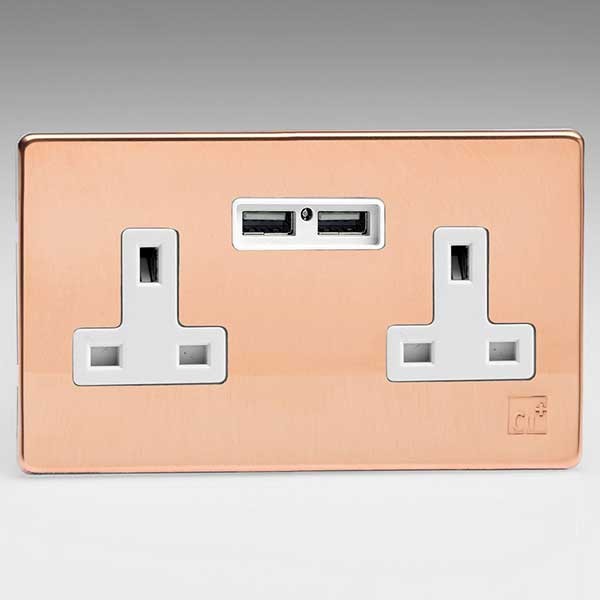 Varilight Screwless Antimicrobial Copper 2 Gang 13A Unswitched Socket ...