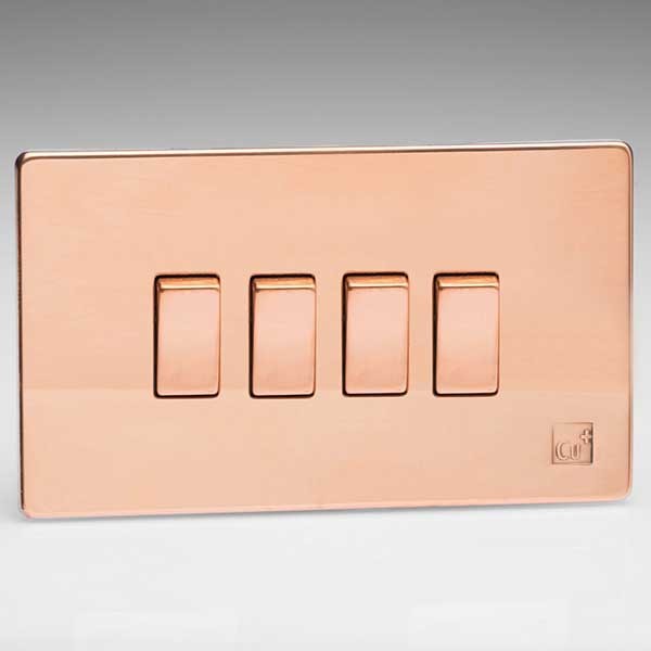Varilight Screwless Antimicrobial Copper 4 Gang 10A 2 Way Switch | UKES
