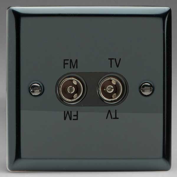 Varilight 2 Gang Diplex TV/FM Socket, Black Insert (XITVFMB) | UKES
